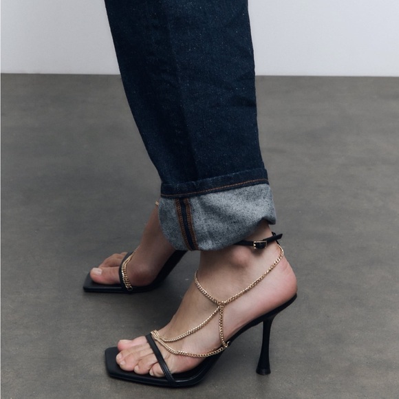 Zara | Shoes | Zara Chain Trim Heeled Leather Sandals | Poshmark